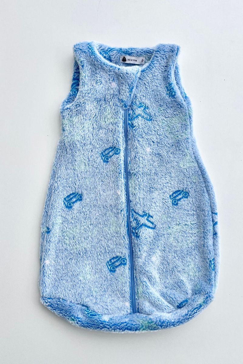 Saco de Dormir Bebê em Fleece Azul Estampa Carrinhos - Roupa de Bebê do Tamanho RN ao 3