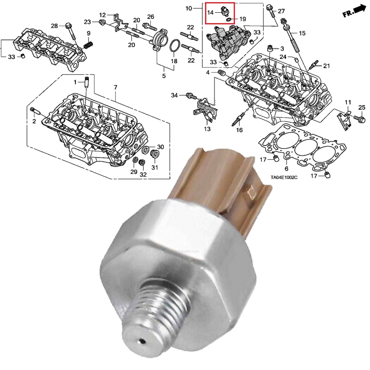 Sensor e conector da pressão VVT accord 3.5 V6 2008 a 2017 ( kit 02 ...