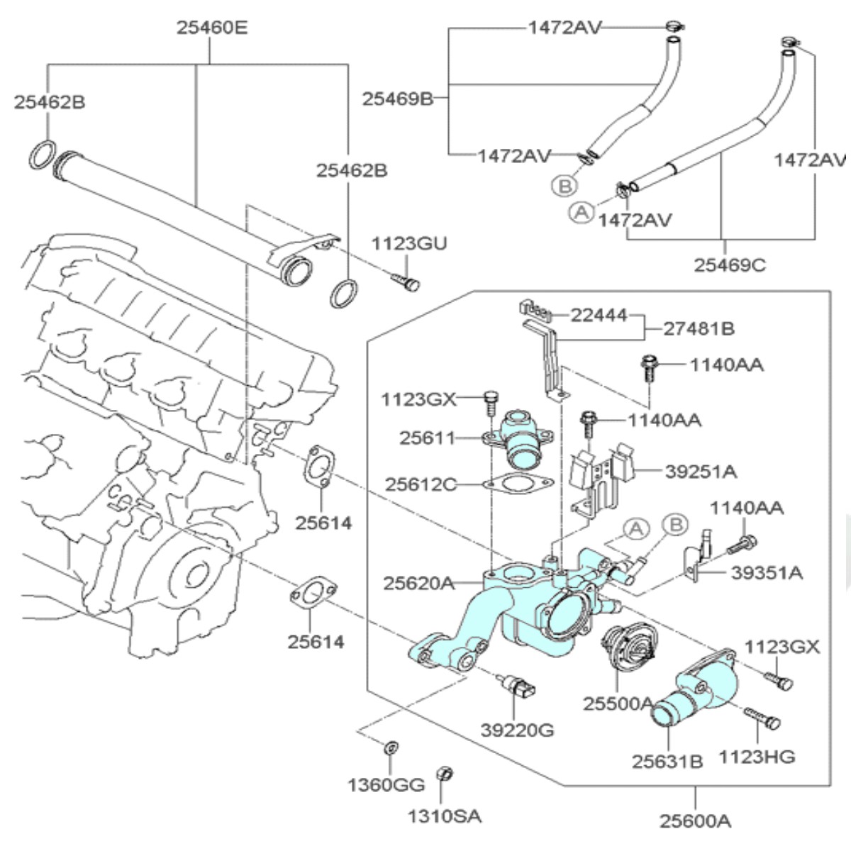 Flange tampa da válvula termostática tucson 2.7 - G6BA Santa Fé; Motor ...