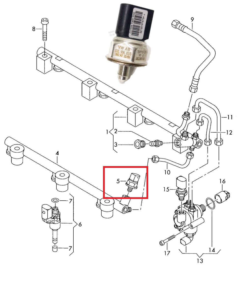 Sensor de pressão do combustível Vw Passat Touareg Audi 03C906051D ...