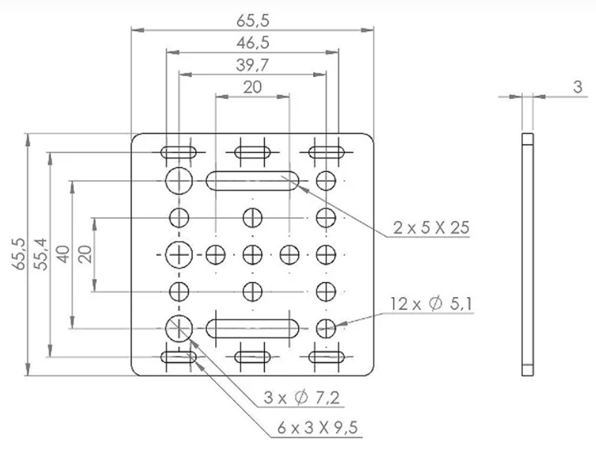 Placa de Movimento Linear Openbuilds V-Slot 2020 65,5mm - Impacto CNC