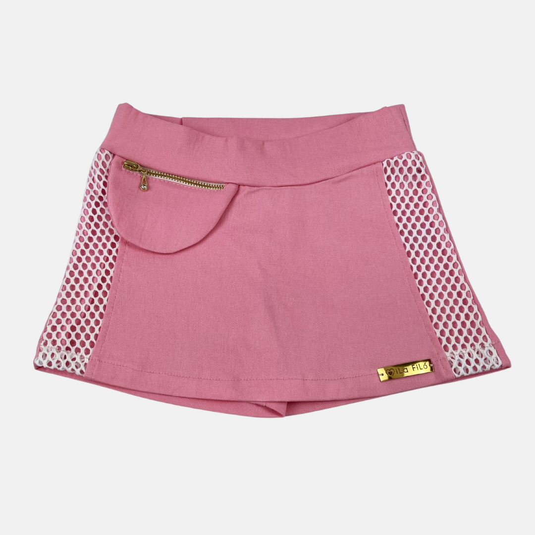 Kit Short Saia Rosa e Cropped Nozinho Cinza Infanto Juvenil - Mila Filó ...