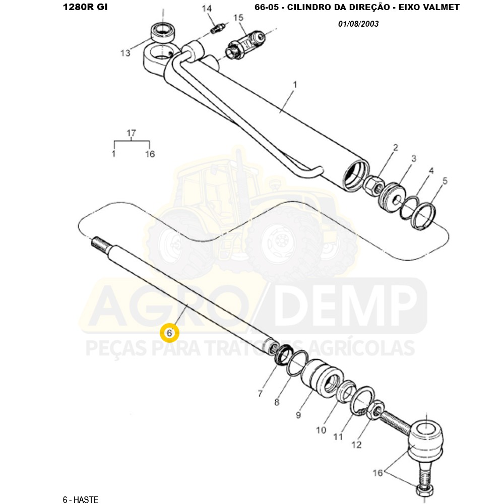 HASTE DO CILINDRO DA DIREÇÃO (ROSCA 3/4" - 39CM - PANEGOSSI) - VALTRA ...