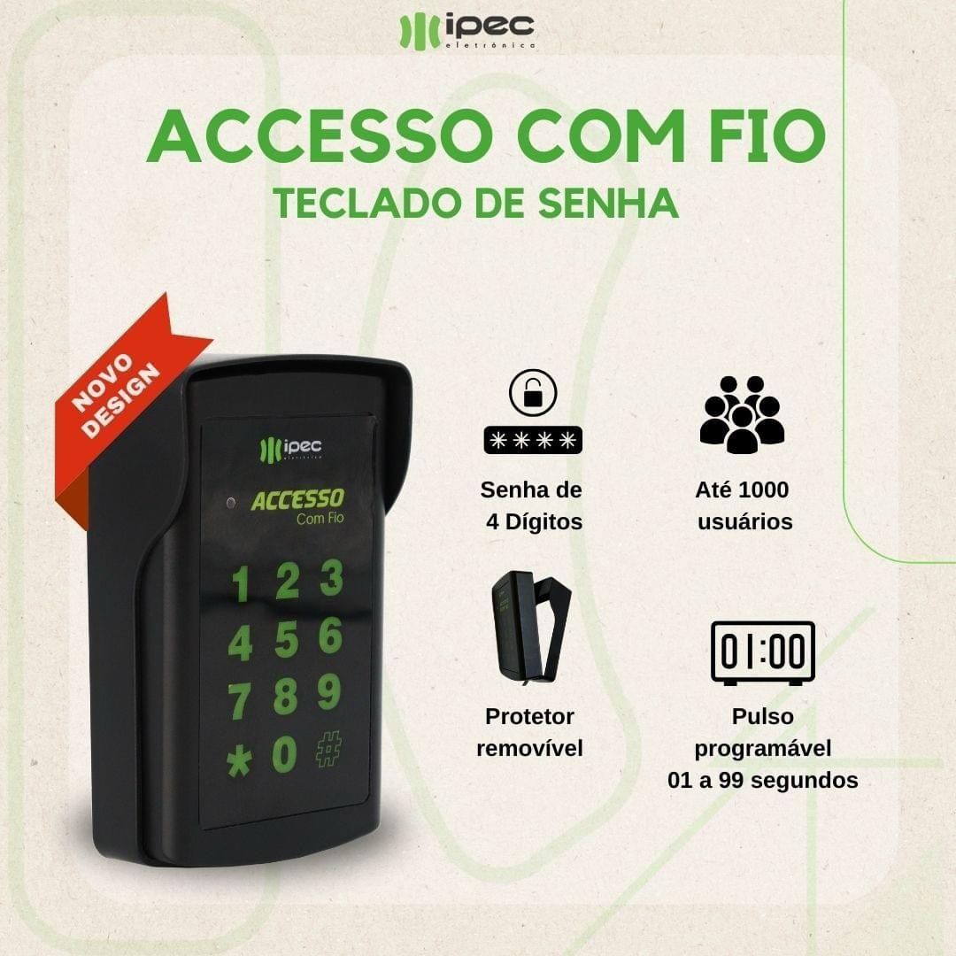 Teclado de Acesso 2 Senhas 2 Canais com Fio Ipec - Telekin