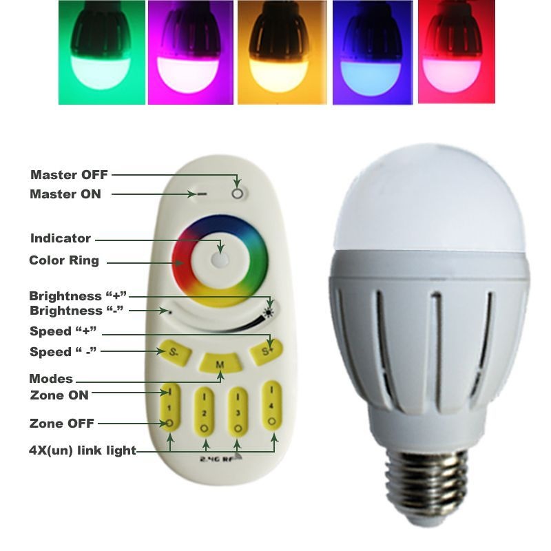 Lâmpada led RGB 6W, Wi-Fi 640 mil cores, mais Controle Remoto 28 ...