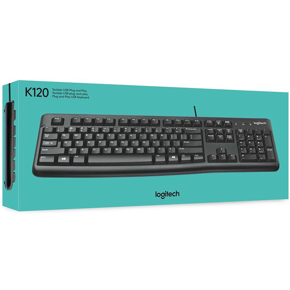 Teclado USB Logitech K120 Preto ABNT2 - Tiburon Informática