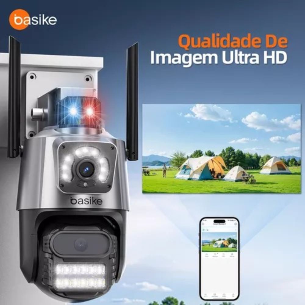 Câmera de Segurança Inteligente Dupla HD 360º Basike - Wi-Fi, Visão ...