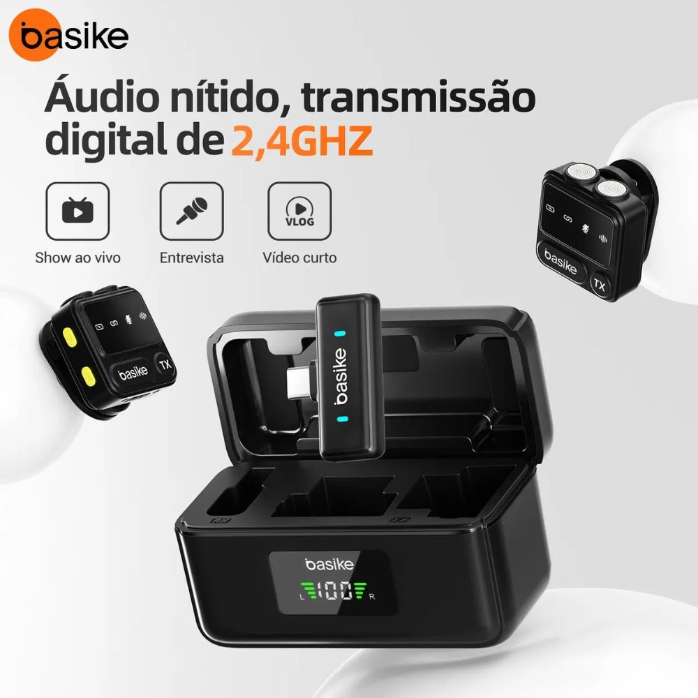 Microfone De Lapela Mini 2 in 1 Profissional Compatível Com Tipo C Ba ...