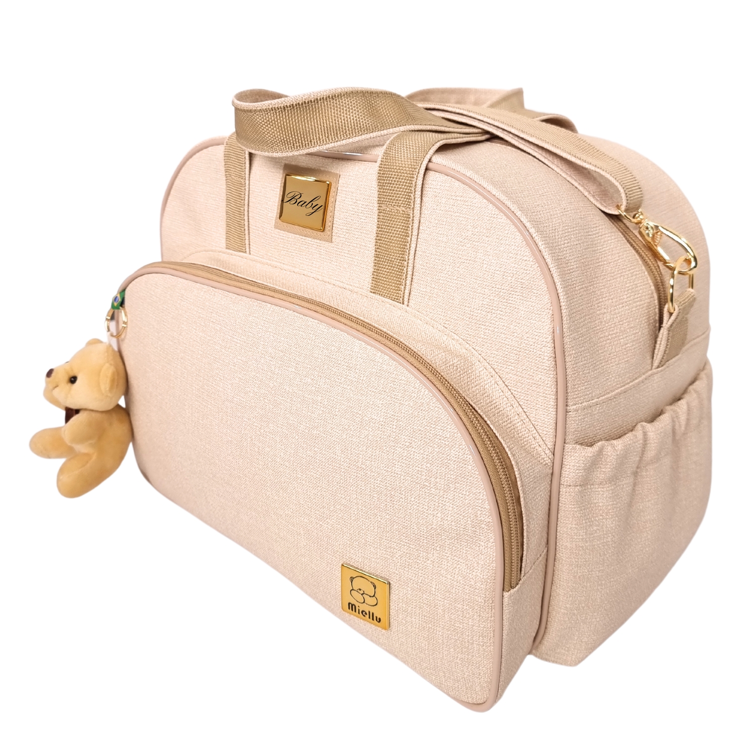 Bolsa Bebe Maternidade Grande Linho Personalizada + Ursinho - MIELLU ...