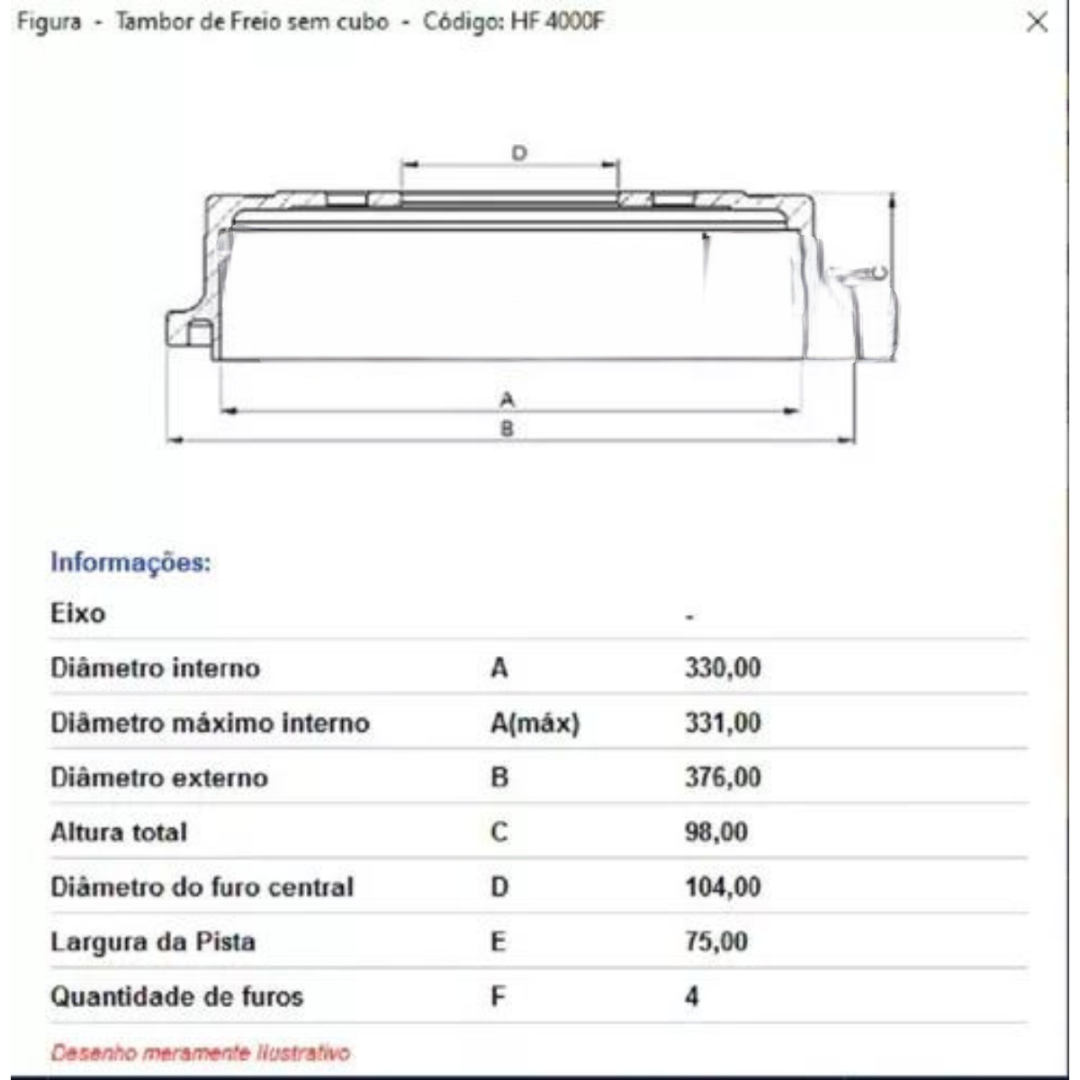 Tambor Freio Ford F4000 75/81 4 Furos Dianteiro - TransFreios - tudo em ...