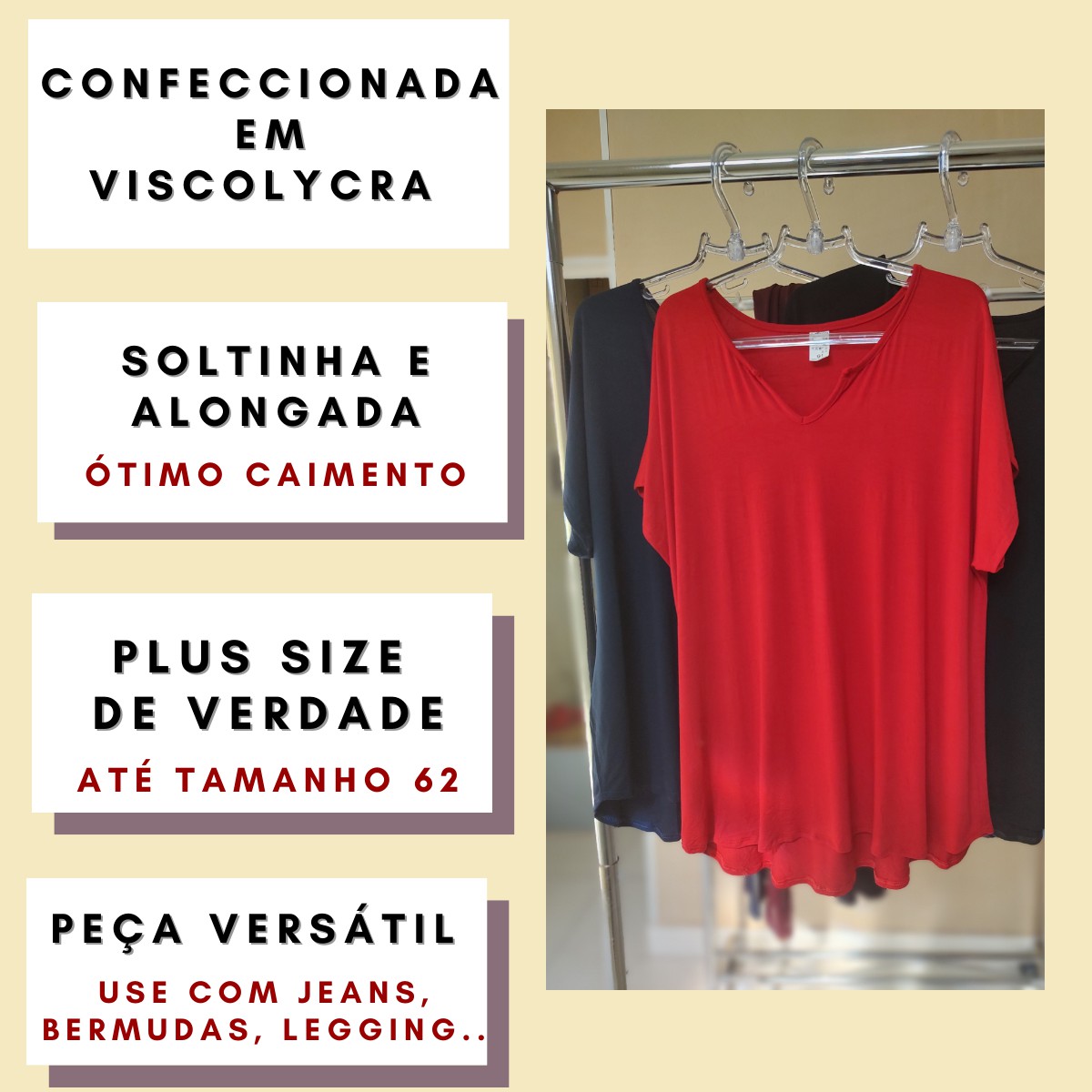 Blusa Feminina Bata Soltinha e Alongada Viscolycra Plus Size - Moda ...