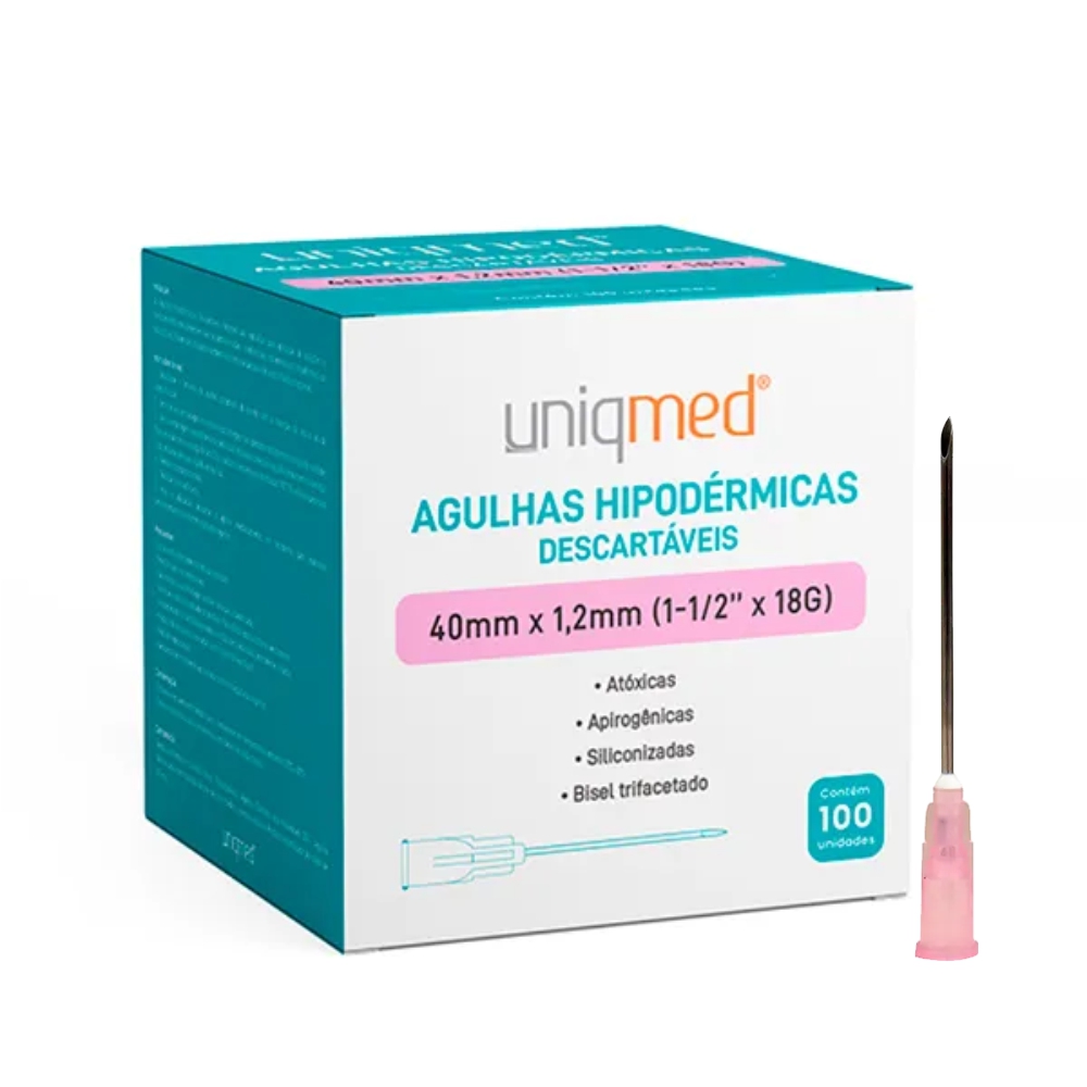 Agulhas Hipodérmicas Descartáveis Uniqmed 18G X 1 1/2 POL (40mmX1,20mm ...