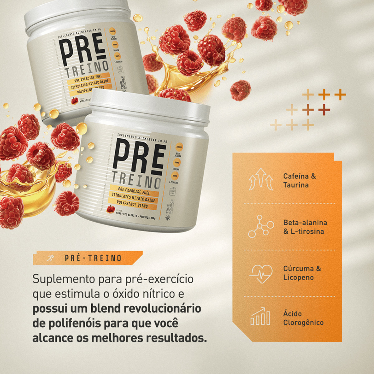 Pré-Treino, Honey Red Berries, 390g, True Source, Franco Sports ...