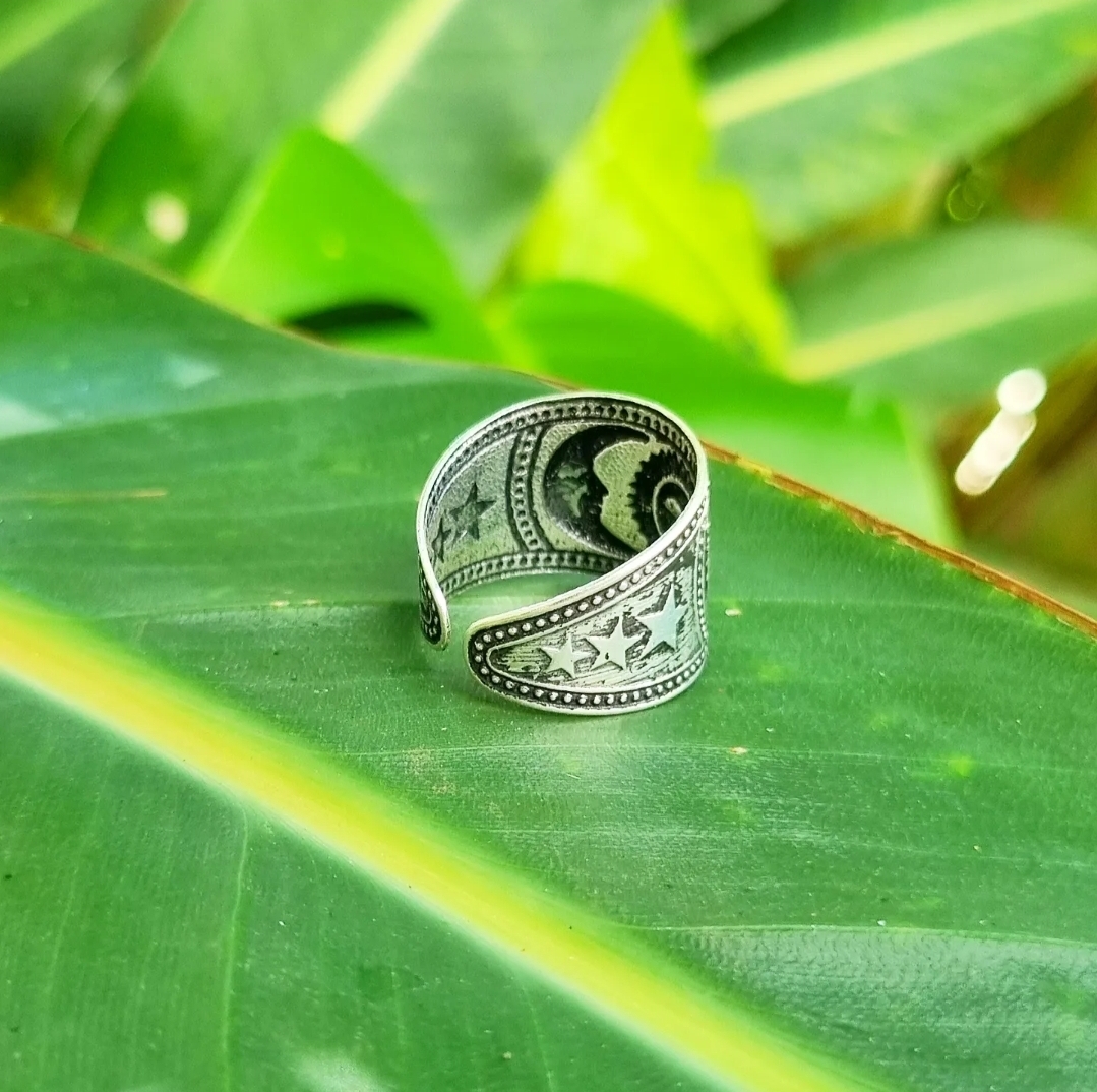 Anel Sol e Lua Estamparia em Prata 925 - Aroeira Pratas