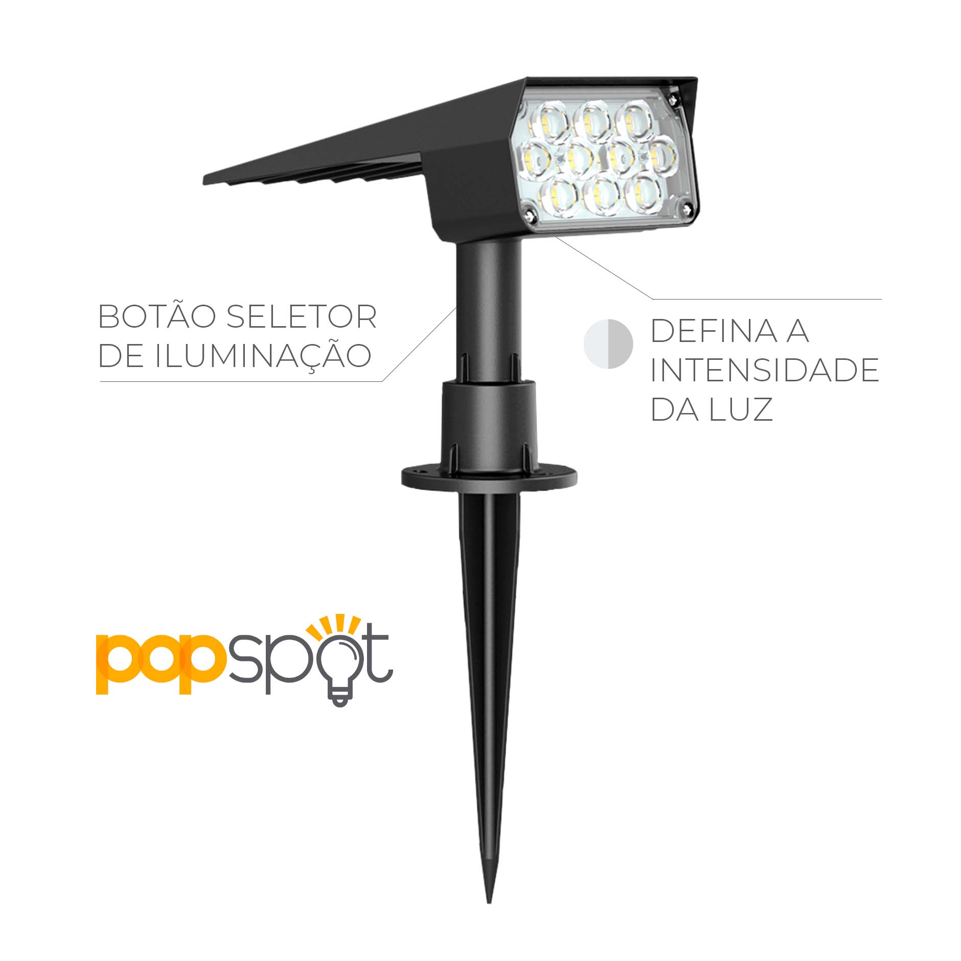Luminária Solar Spot 200 Lúmens Espeto de Jardim Externo Refletor LED ...