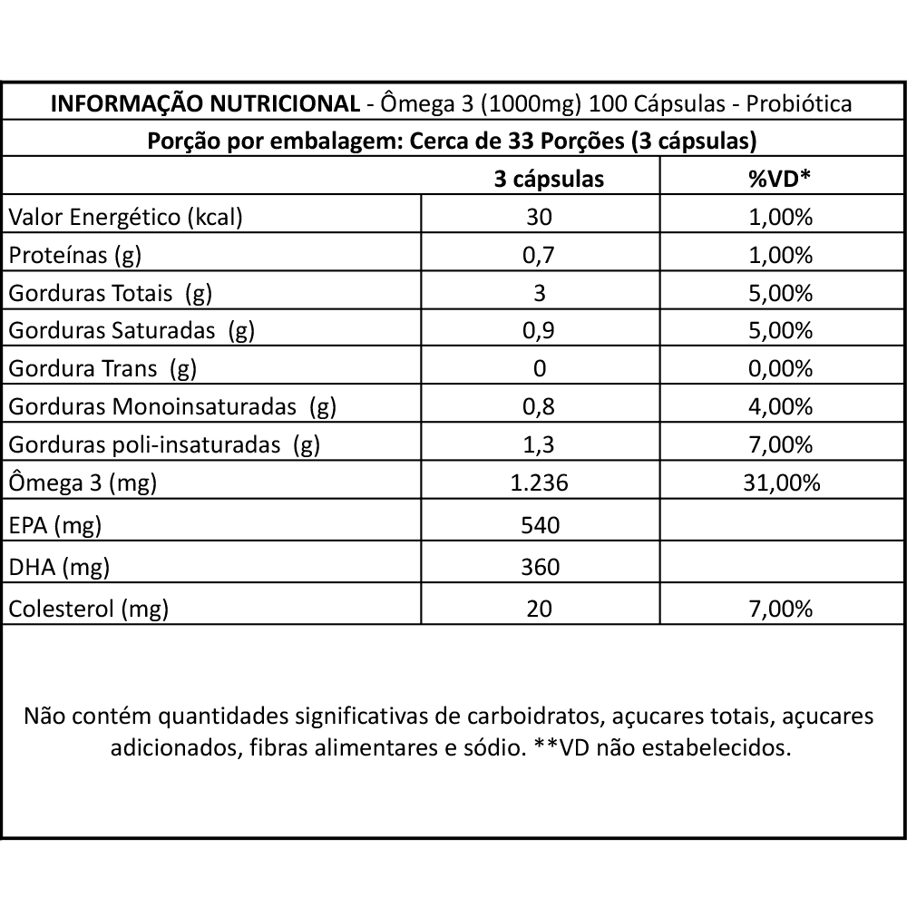 Ômega 3 (1000mg) 100 cápsulas - Probiótica - Origem Ox