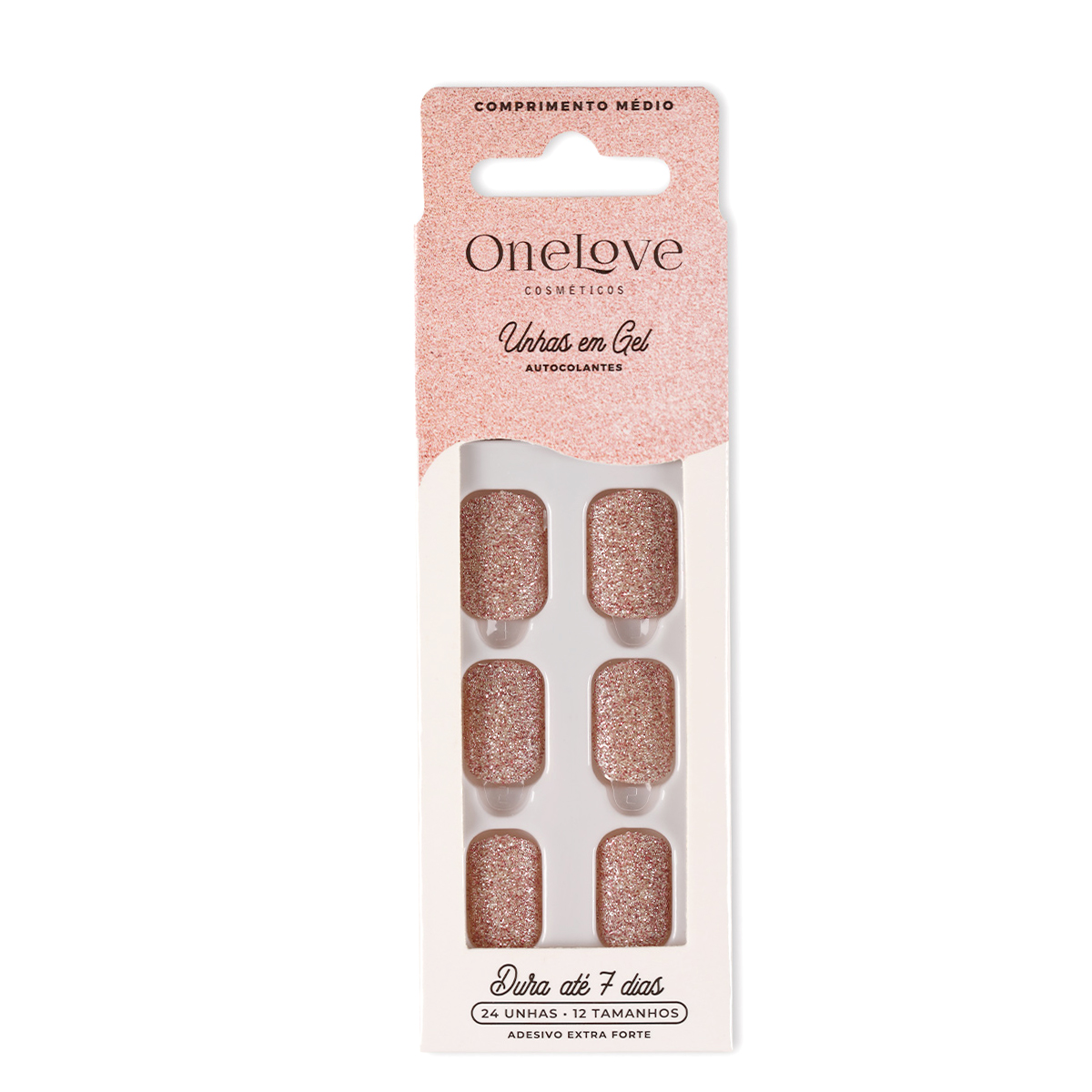 Unha Postiça Autocolante Decorada Glitter Rosé One Love