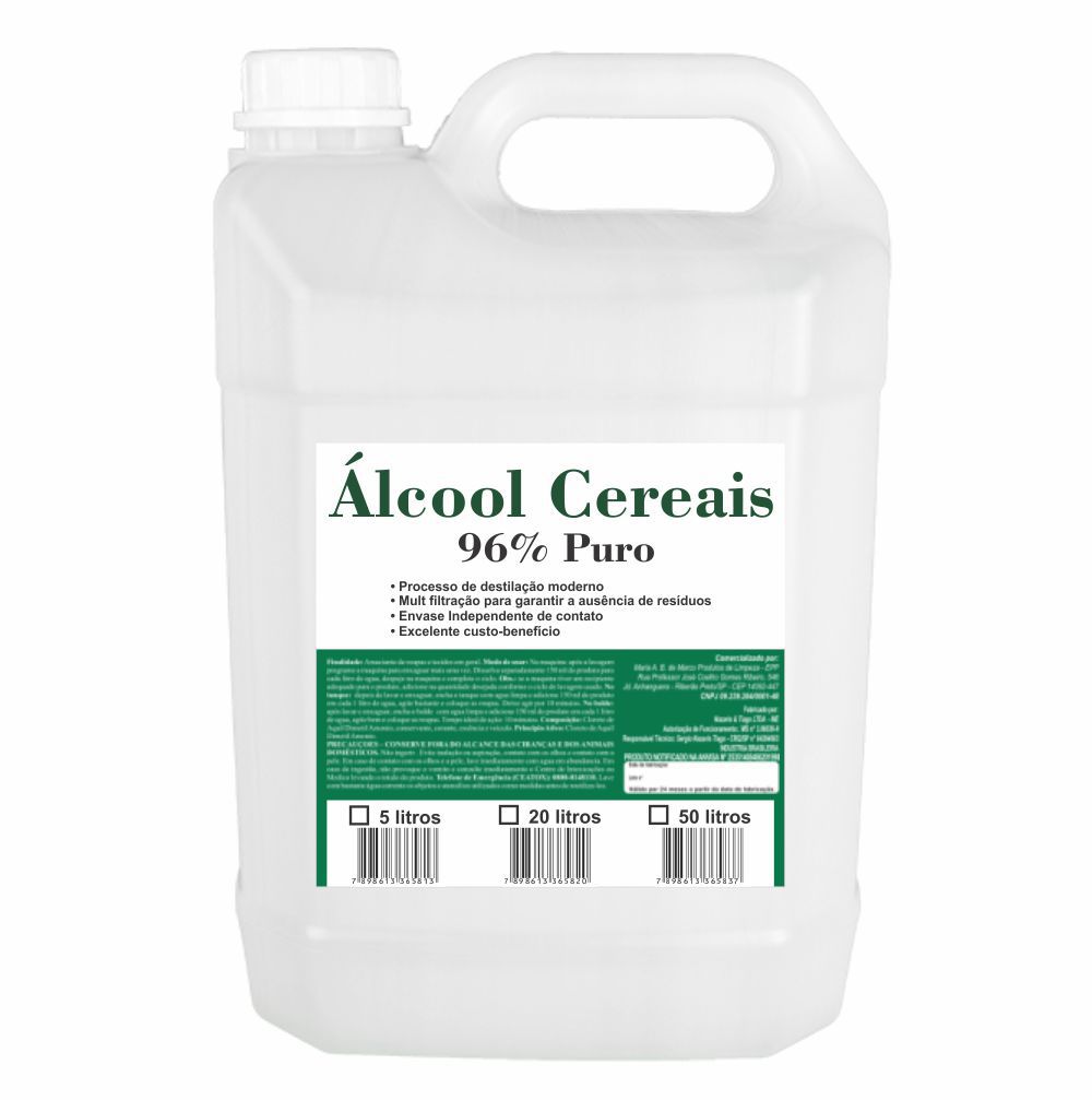 Alcool Cereais 96% 5 Litros - Alecrim Essenciaria