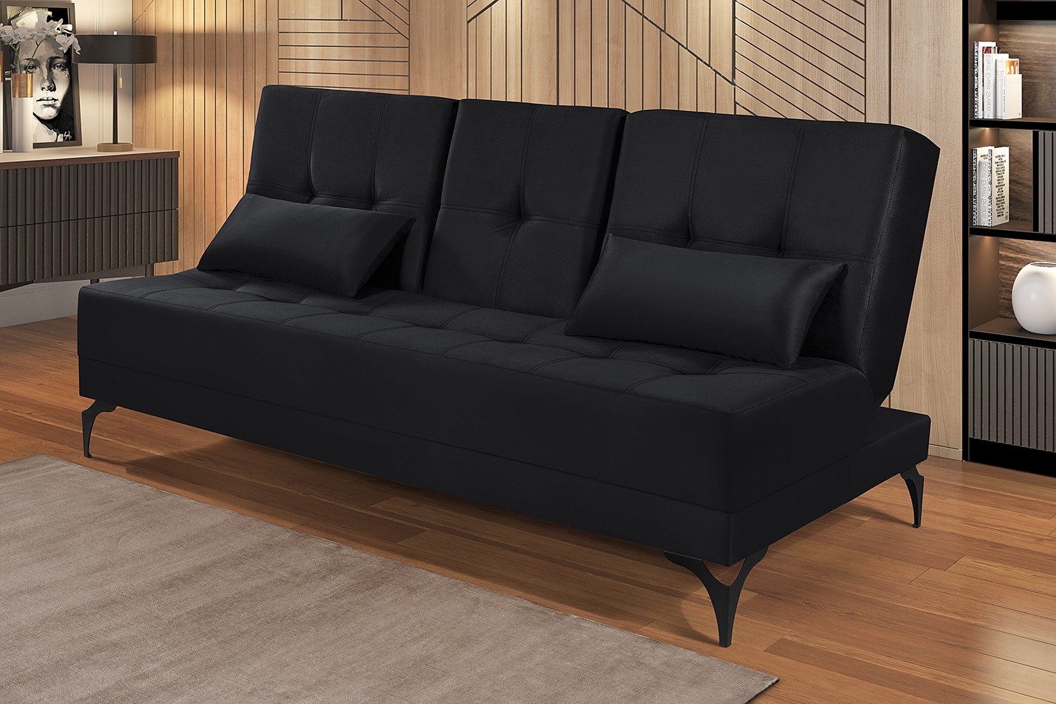 Sofá Cama Solteiro Reclinável Suede Preto - Colorado - Zargo