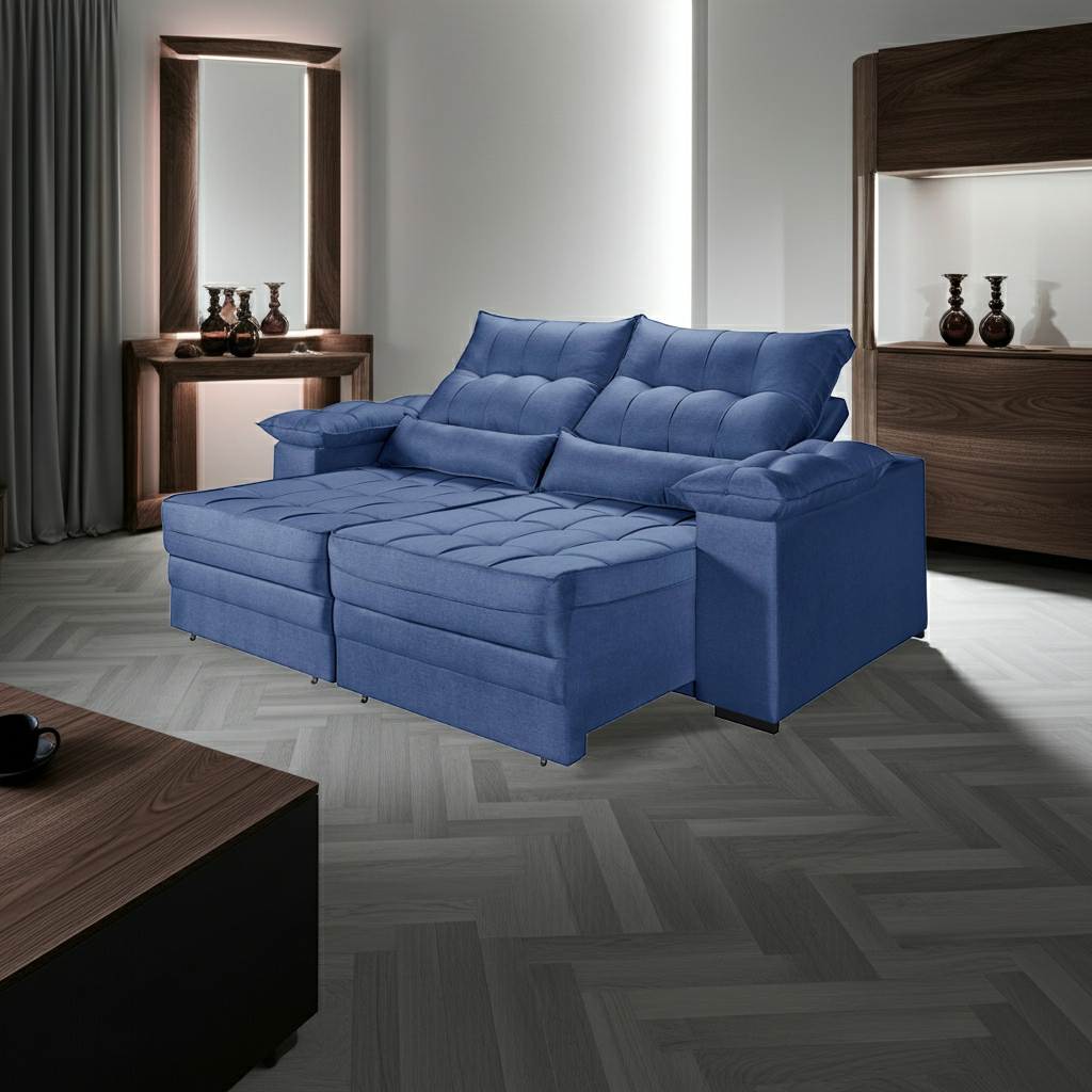 Sofá Retrátil e Reclinável Cancún em Linho Azul - Zargo