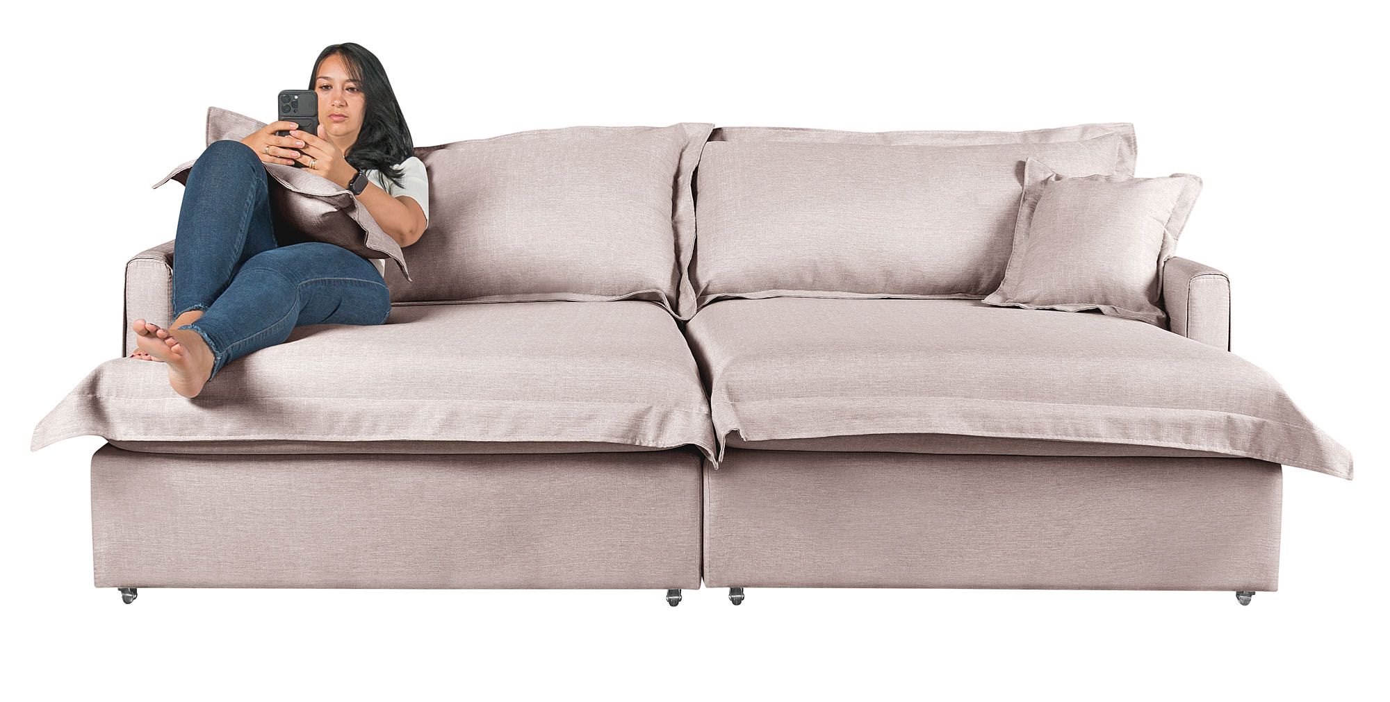 Sofá Cama Retrátil e Reclinável Living Bali em Linho Bege 2,18m - Zargo