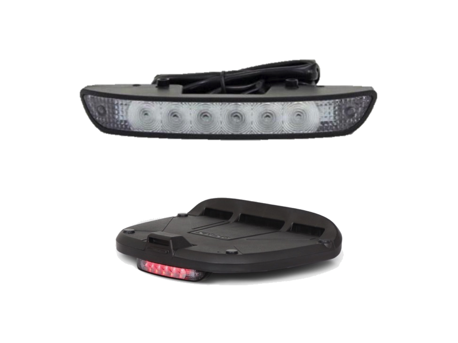 KIT BAÚ CENTRAL SH49 PRETO 49 LITROS COM LUZ FREIO LED E BASE FIXAÇÃO ...