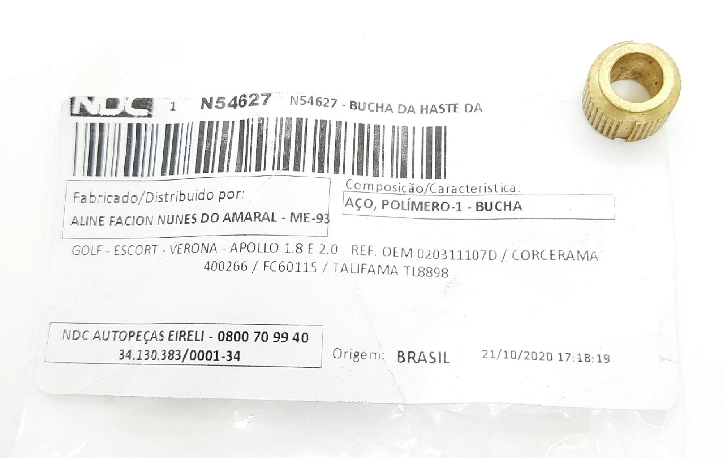 BUCHA DA HASTE DA EMBREAGEM GOLF ESCORT 020311107D N54627 NDC - Ms Peças.