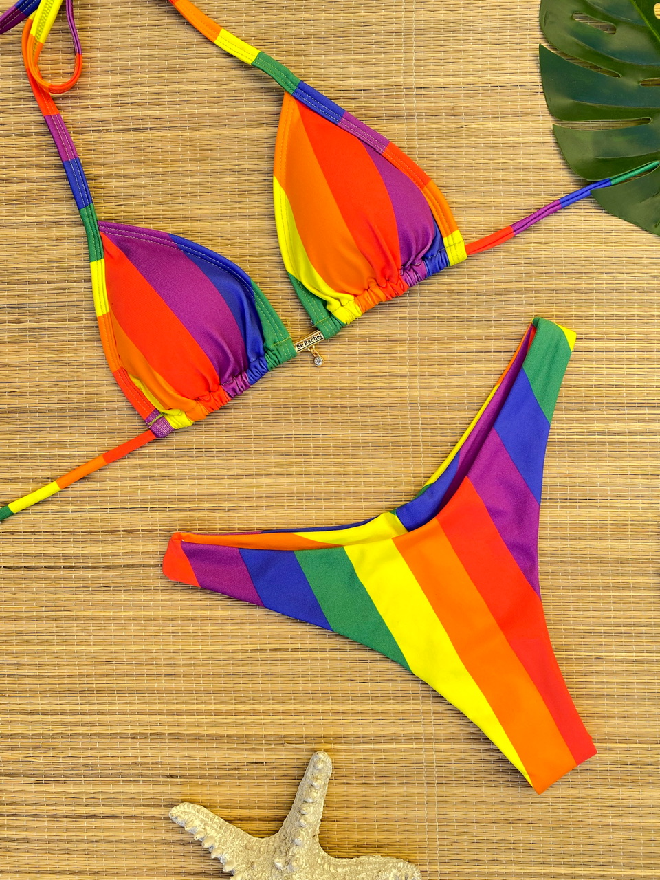 Biquíni Cortininha E Calcinha Asa Delta Arco Iris Listra Colorida Be