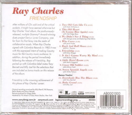 Cd Ray Charles - Friendship - Acervo Gutenberg - Livros, Áudios e Vídeos