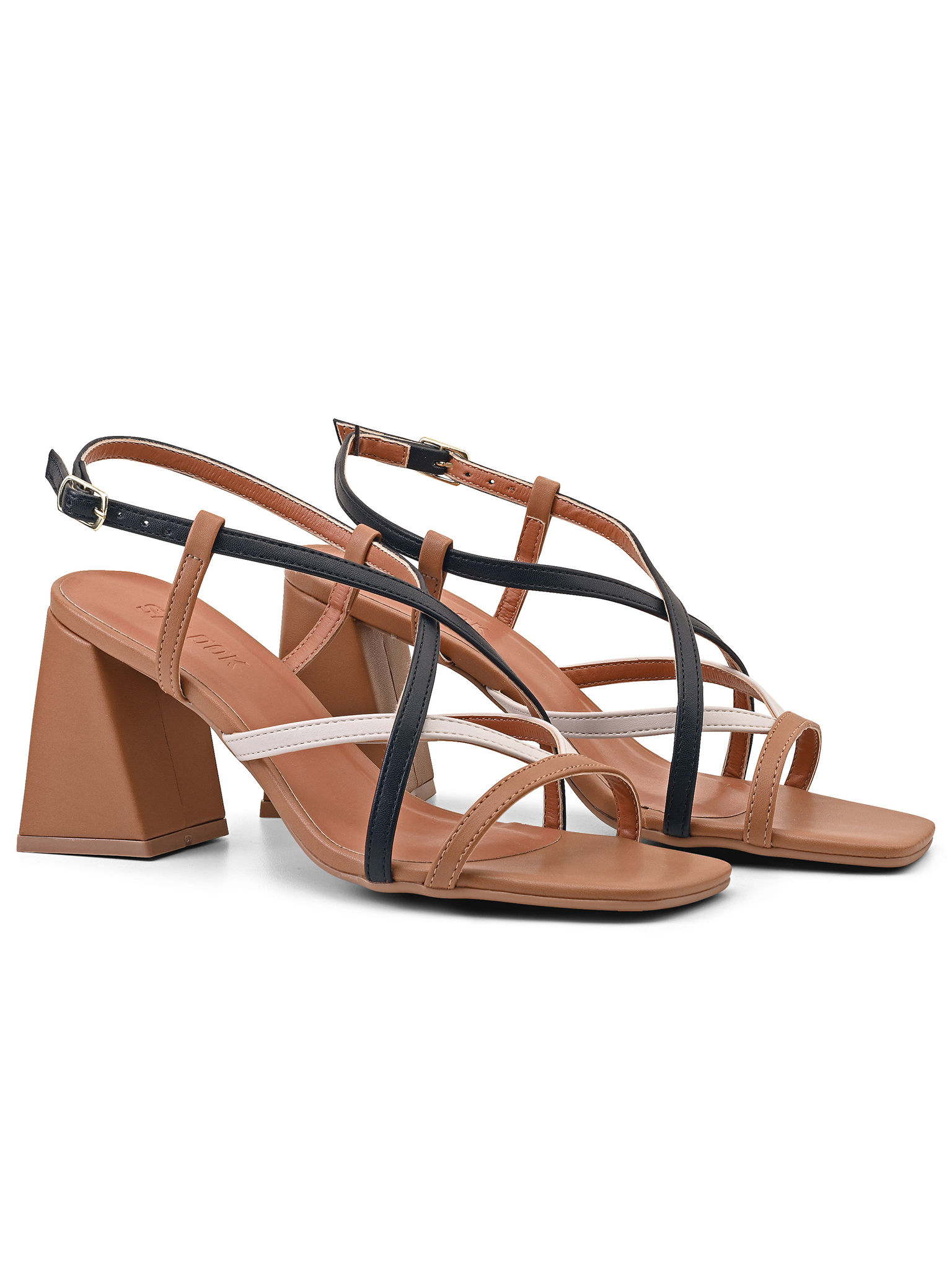 Sandália Feminina Tricolor com Salto Bloco – Elegância e Conforto ...