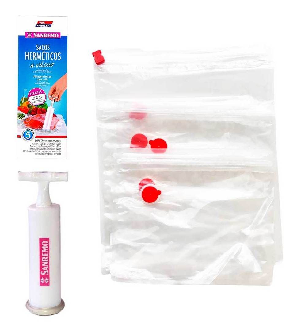 Kit 5 Sacos Herméticos + Bomba De Sucção Plástico A Vácuo Ziplock ...