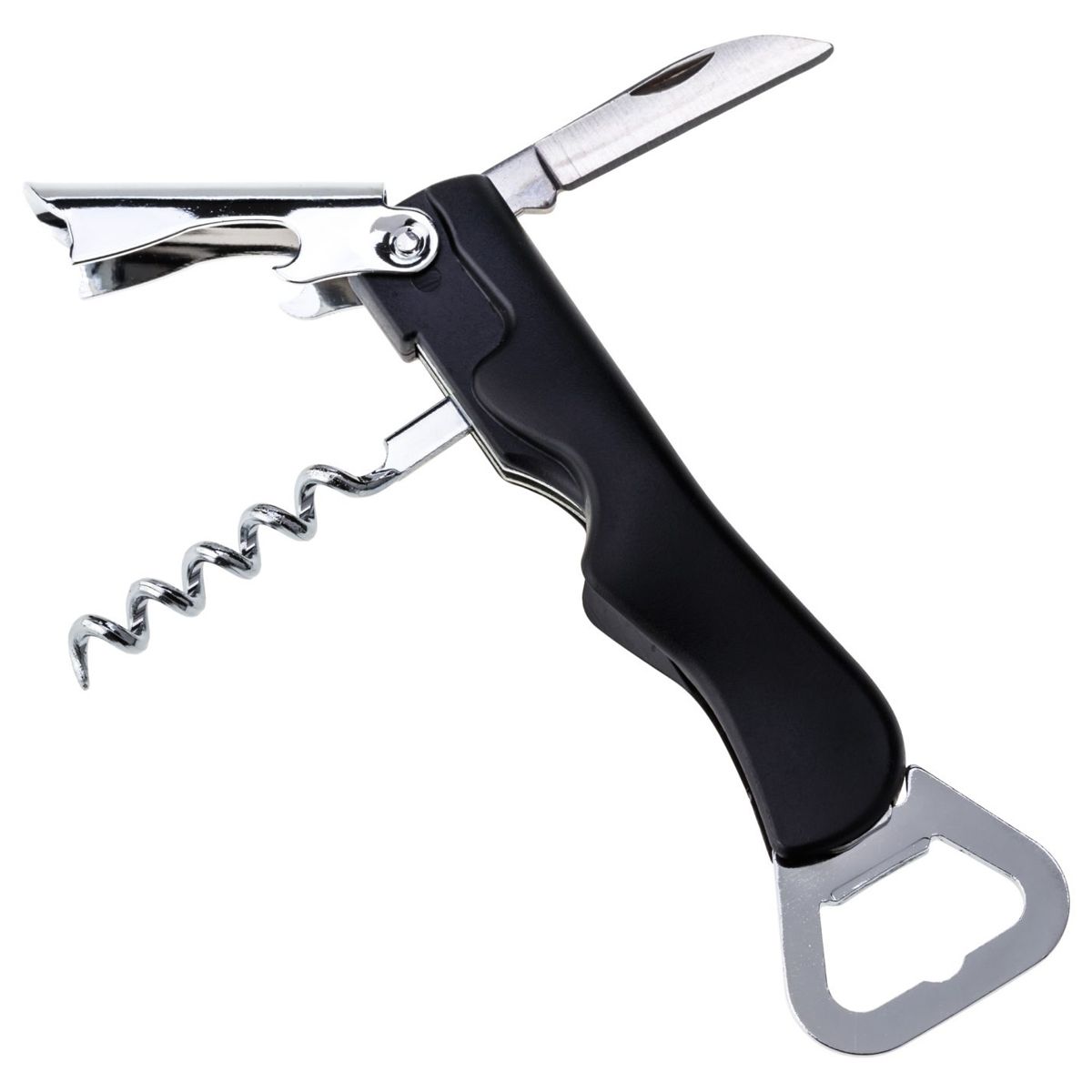 Abridor de Garrafas e Saca Rolhas Preto Garçom Inox 13x3,5Cm ...