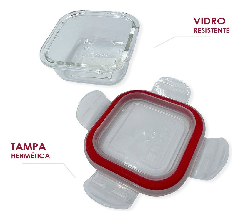 Potes de Vidro Quadrado C/ Tampa e Travas Hermética 320 ml ...