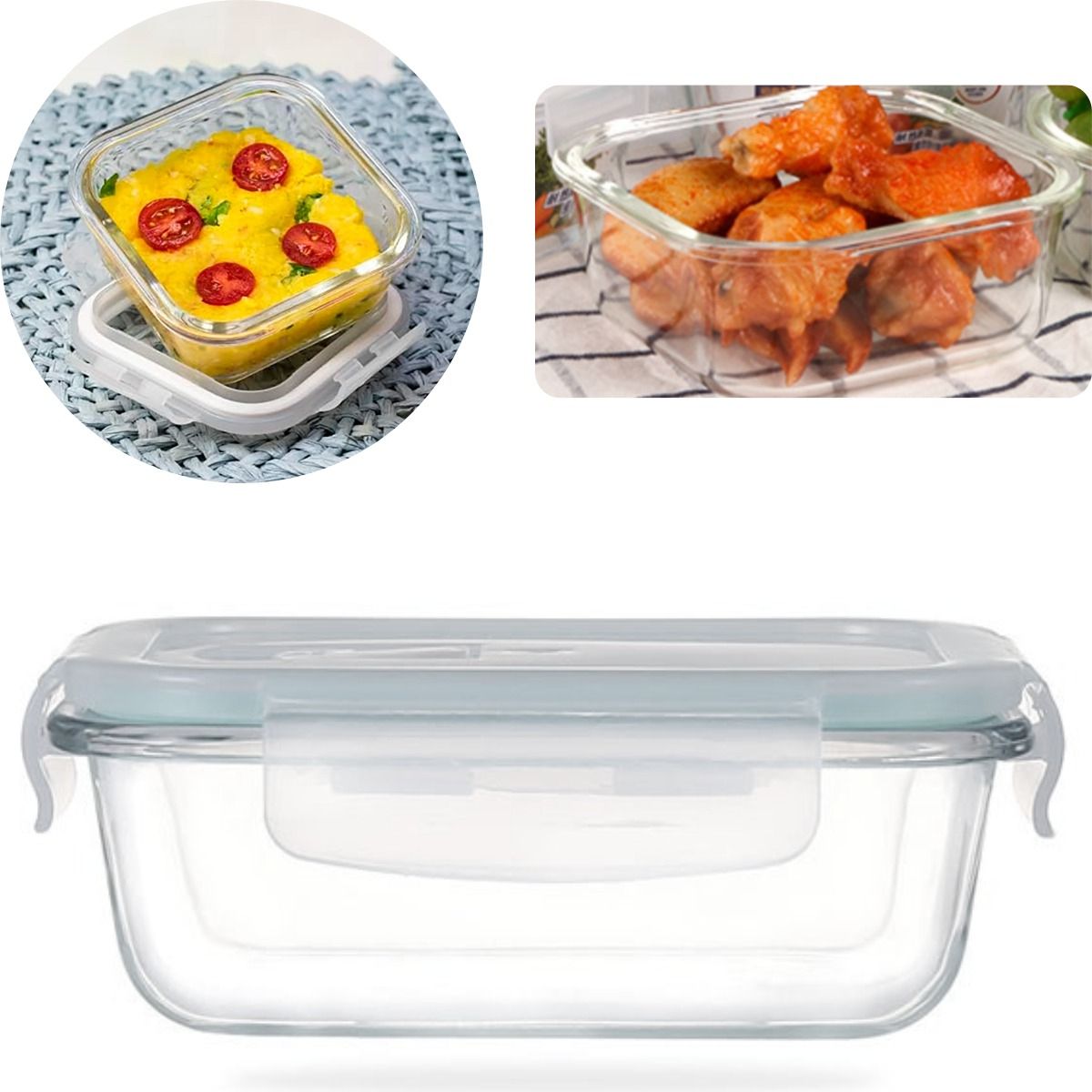 Potes de Vidro C/ Tampa e Travas Hermética Quadrado 520 ml ...