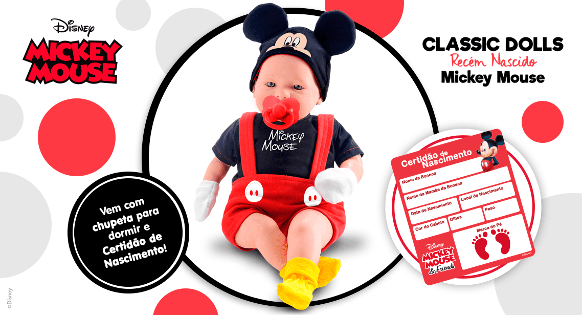 Boneco Mickey Mouse em Vinil Classic Dolls Recém Nascido Roma ...