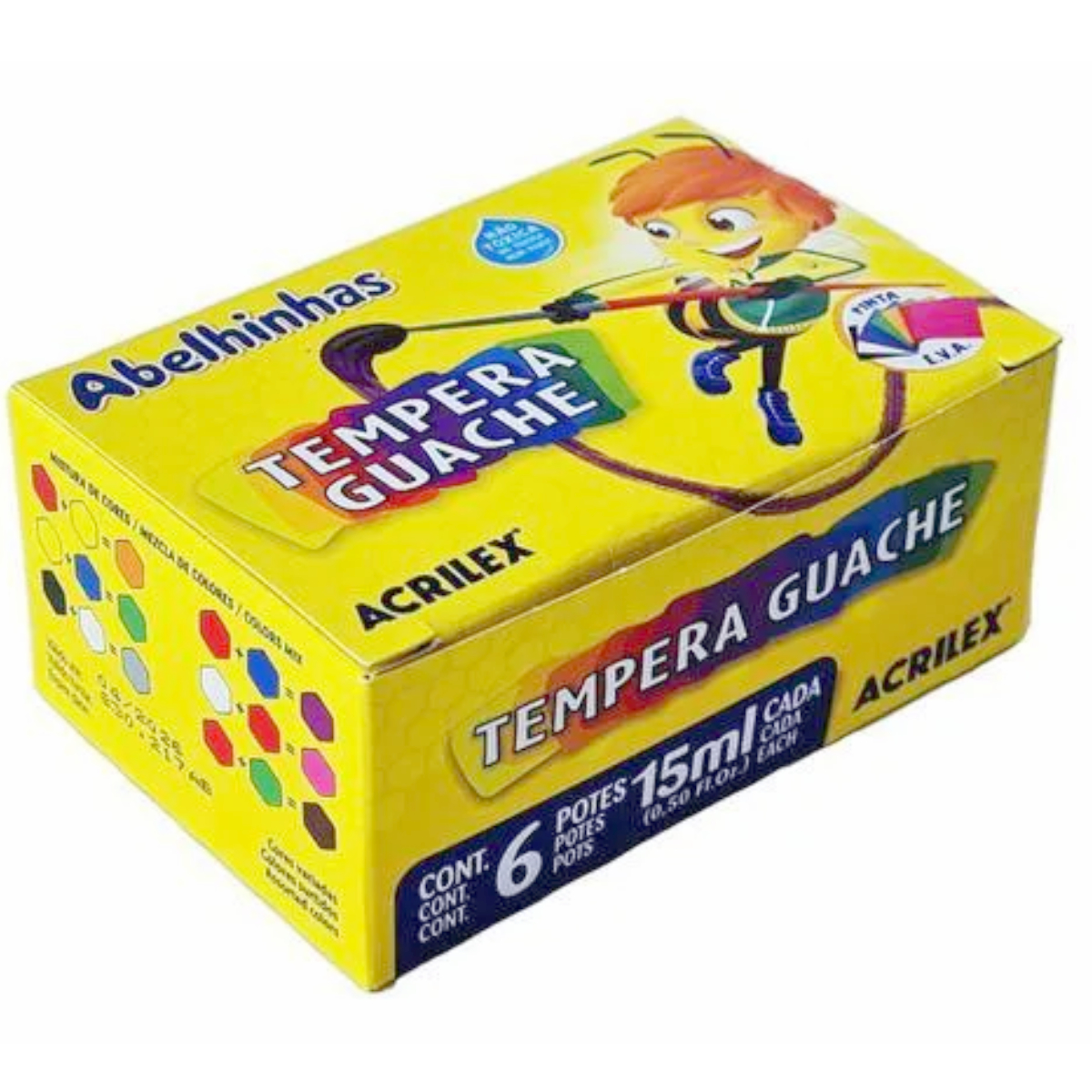 Tinta Tempera Guache 6 Cores 15 Ml Escola Pintura Acrilex ...
