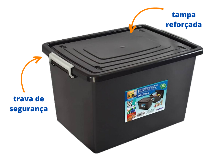 Kit 6 Caixas Organizadoras Container Multiuso Grande 56L Com Tampa e ...