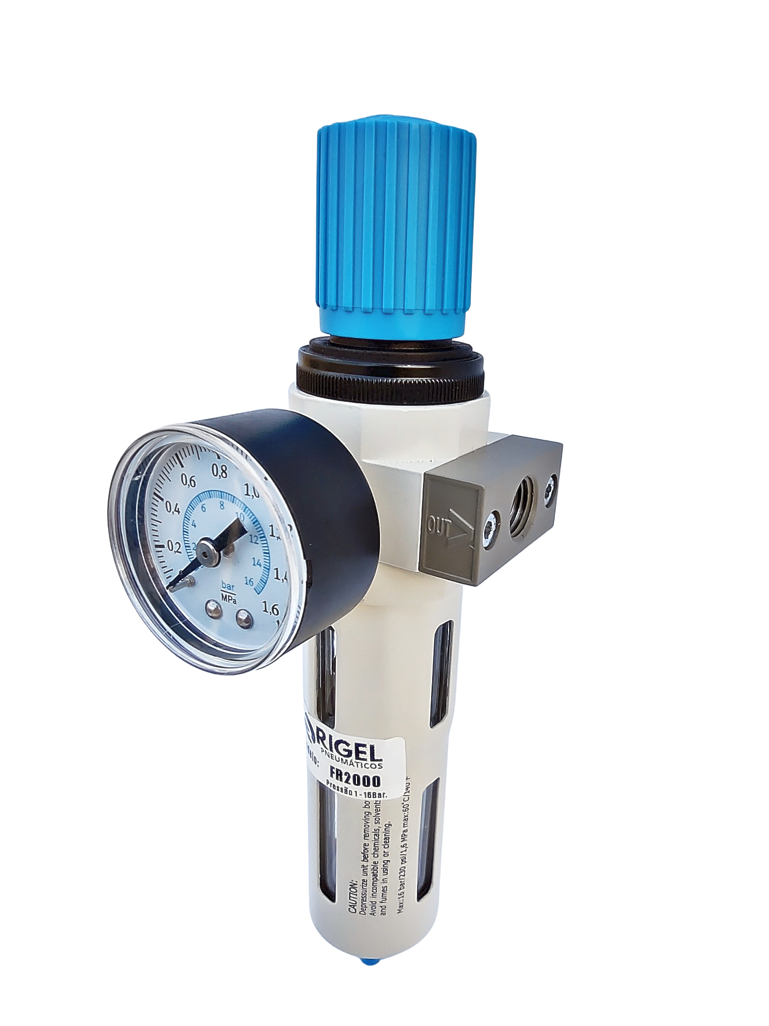 Filtro Regulador De Pressão 1/4 Bsp p/ até 16 Bar com Suporte e Manôme - Rigel Pneumáticos