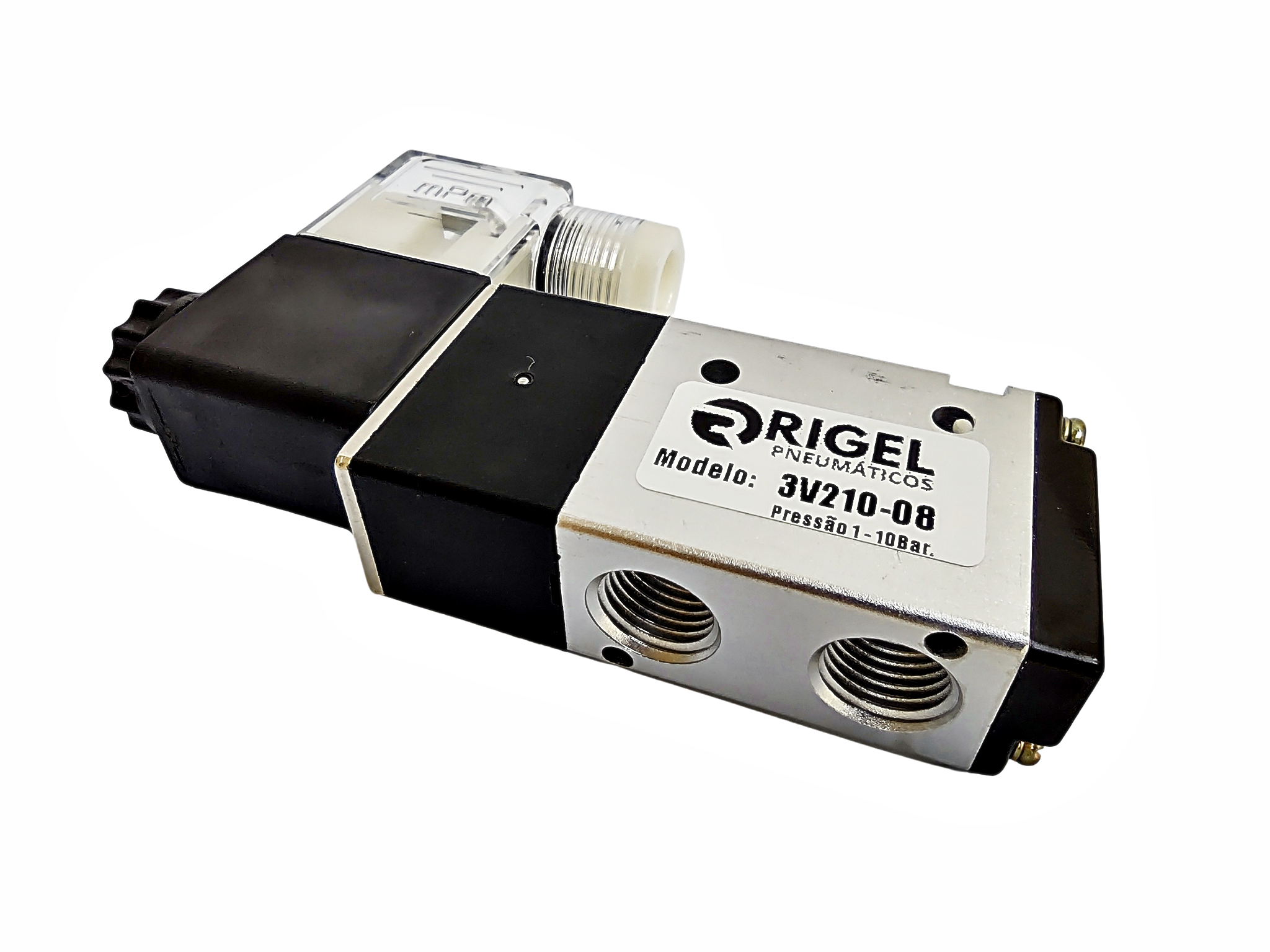 Válvula Direcional Pneumática 3/2 Vias Simples Solenoide Rosca 1/4 bsp com Bobina - Rigel ...