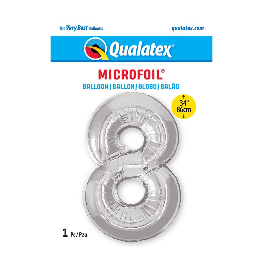 Balão de Festa Microfoil 34" 86cm - Número Oito Prata - 1 unidade ...
