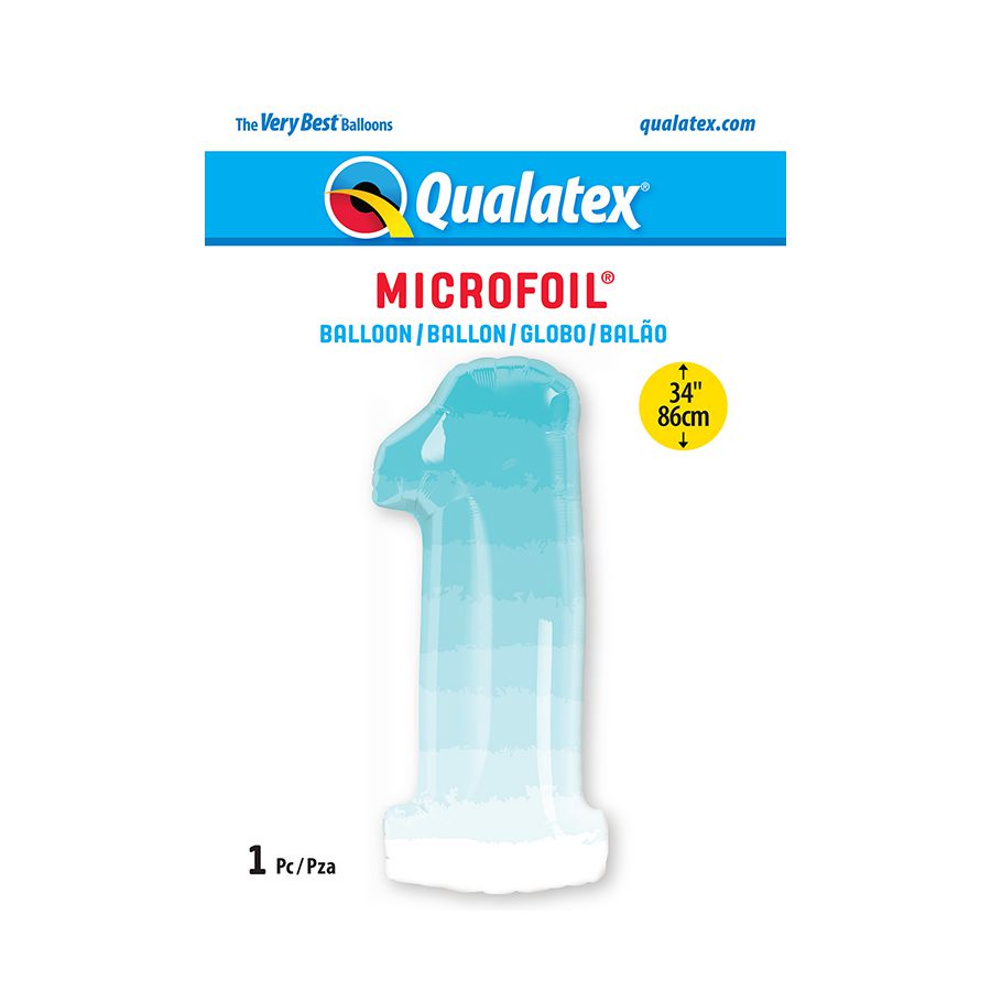 Balão de Festa Microfoil 34" 86cm - Número 1 Azul Ombre - 1 unidade ...