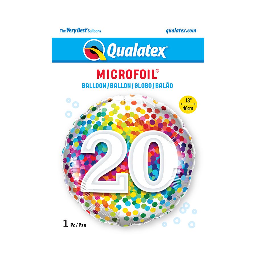 Balão de Festa Microfoil 18" 46cm - Redondo Número 20 com Confetes ...