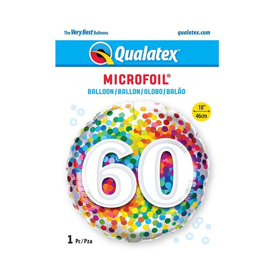 Balão de Festa Microfoil 18" 46cm - Redondo Número 60 com Confetes ...