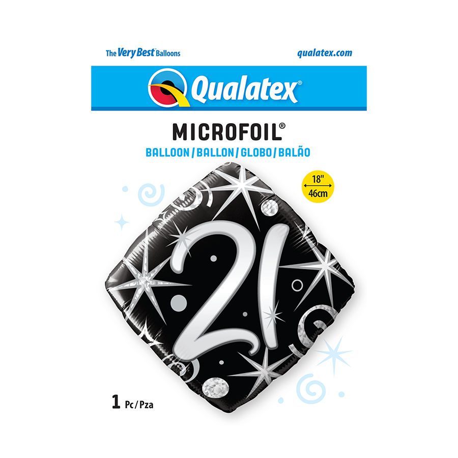 Balão de Festa Microfoil 18" 46cm - Diamante 21 Faíscas e Espirais - 1 ...