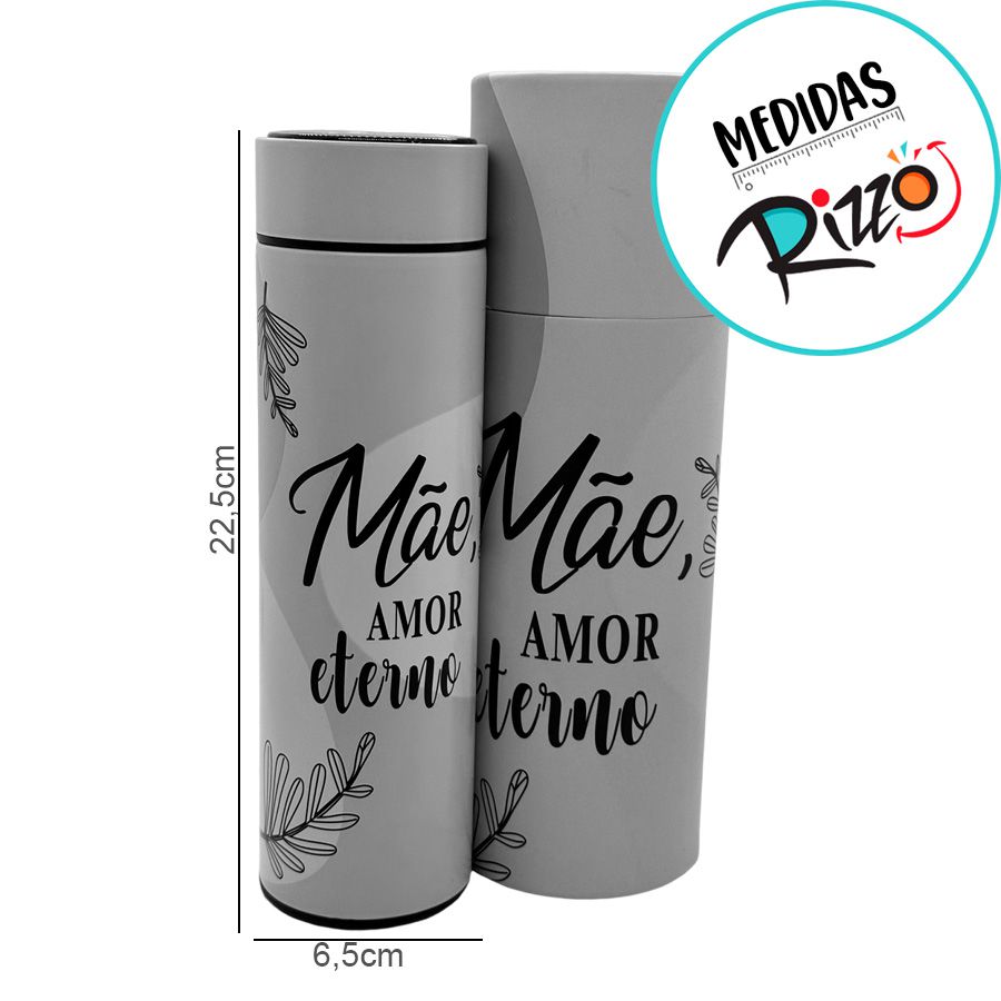 Garrafa Térmica Roxo com Termômetro - Mãe Amor Eterno - 410ml - 1 unidade - Rizzo - Rizzo Embalagens