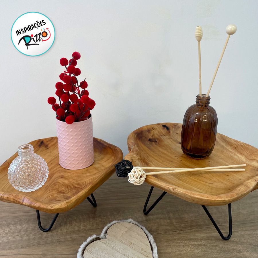 Mini Mesa de Madeira Rústica Orgânica - 25x21x12cm - 1 unidade - Rizzo ...