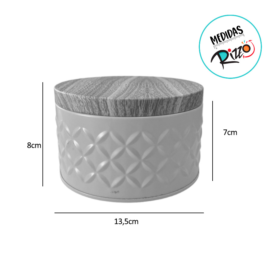 Lata de Metal Redonda Texturizada - Branca - 13,5x8cm - 1 unidade ...