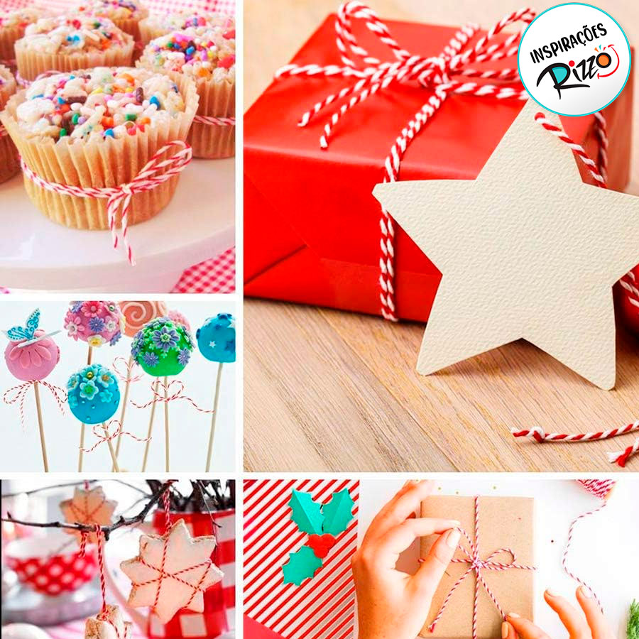 Fio Barbante Vermelho, Verde e Branco - 100m - 1 unidade - Rizzo - Rizzo Embalagens