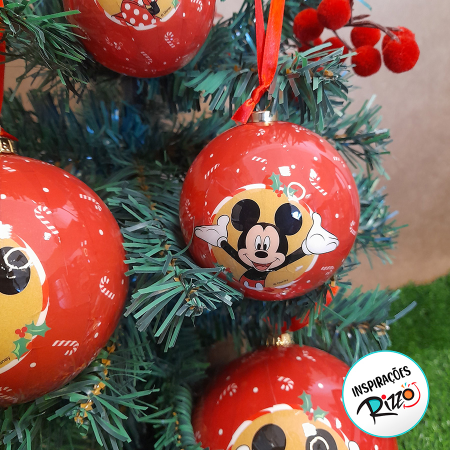 Bola de Natal Disney Original - Mickey e Minnie - 8cm - 4 unidades - Cromus - Rizzo - Rizzo ...