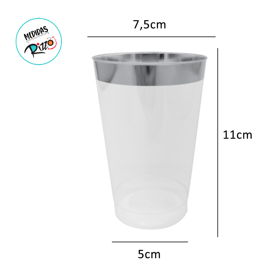 Copo Descartável Premium Prata - 340ml - 4 unidades - Rizzo - Rizzo Embalagens